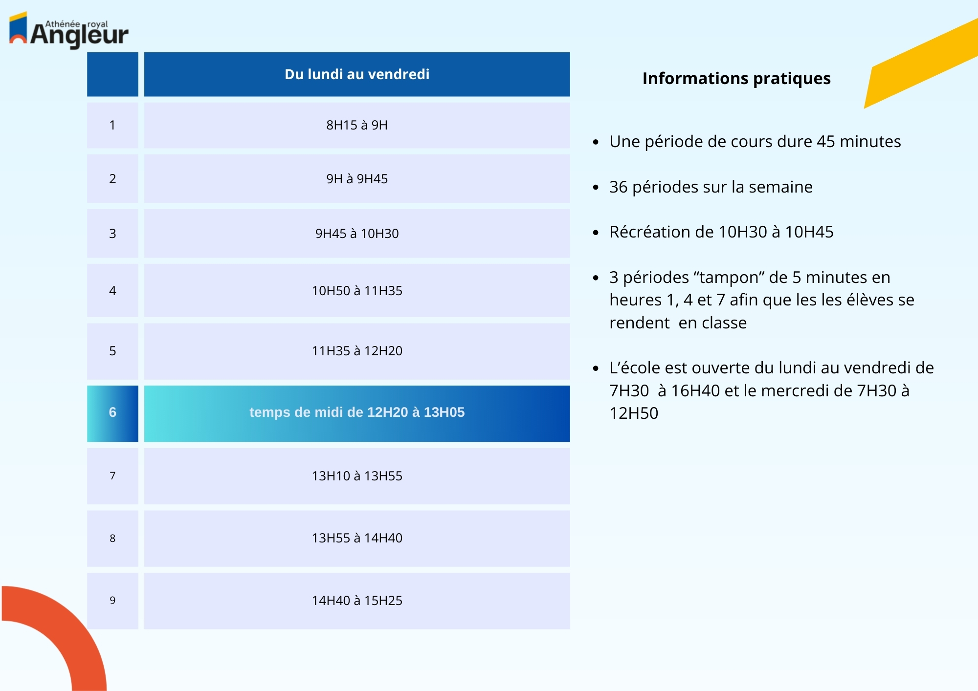 Les horaires types - Athénée royal d'Angleur